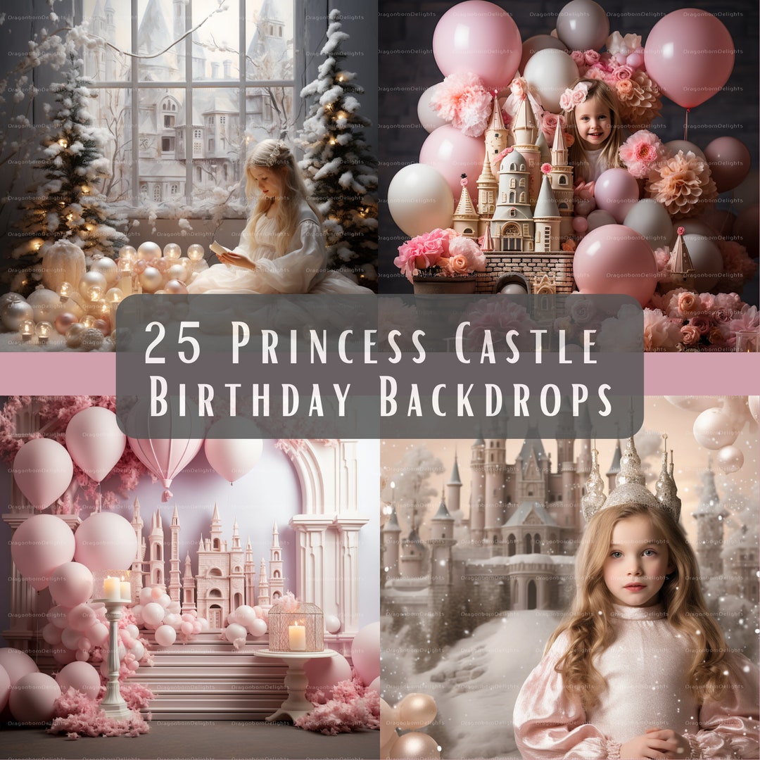25 Birthday Girl Backdrops! Pink Theme Balloons Confetti Castles Snow ...