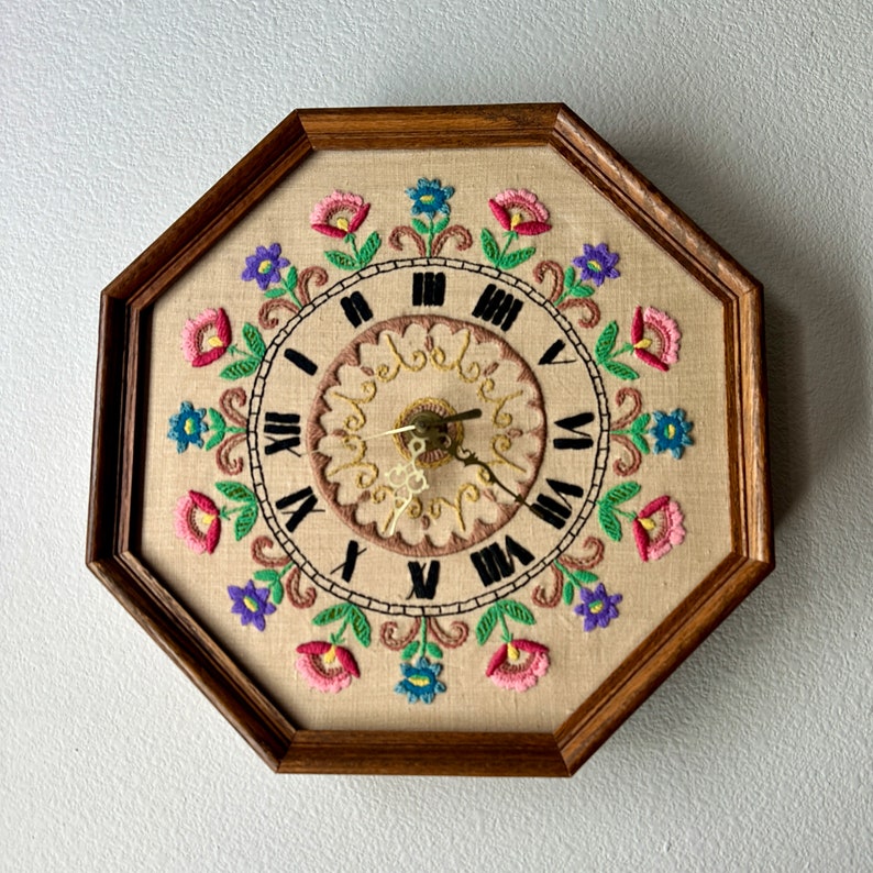 Vintage Embroidered Octagon Wall Clock - Etsy