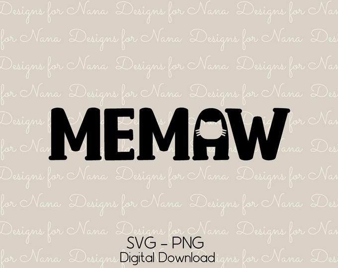 Memaw SVG PNG Instant Digital Download Commercial Use Clipart, Cute Cat ...
