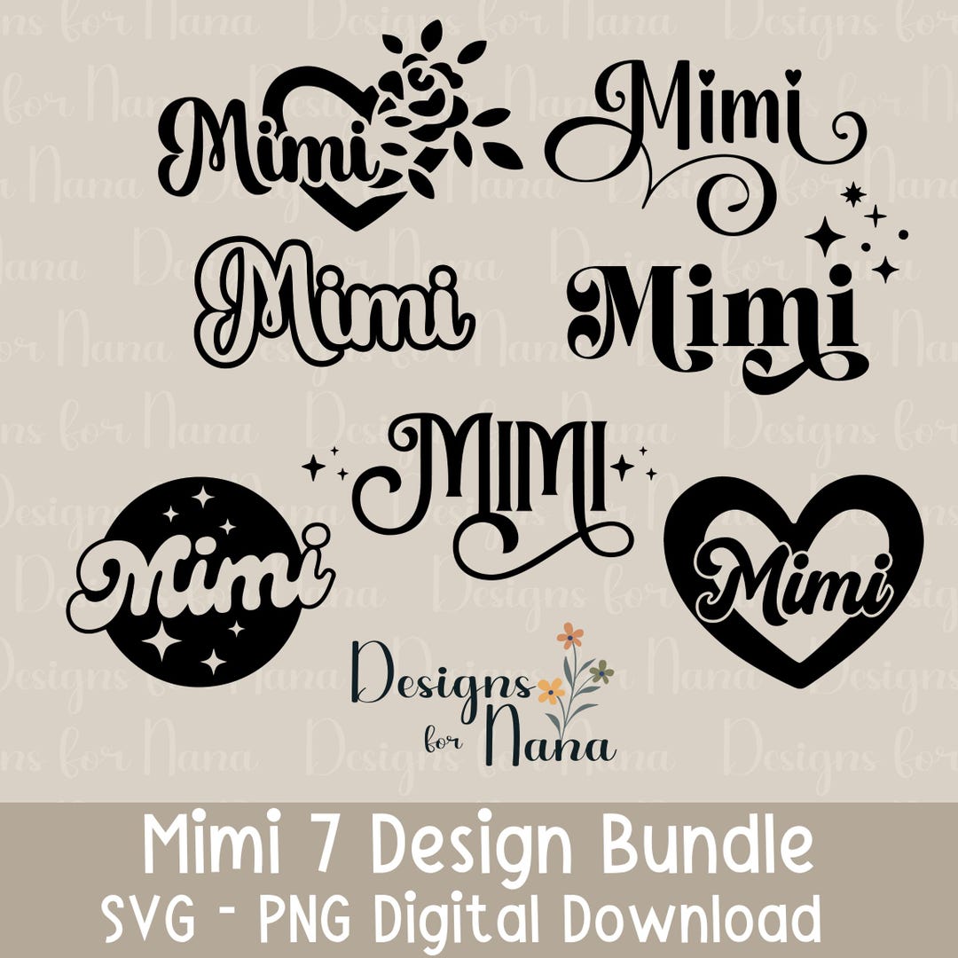 Mimi SVG PNG Digital Download Clipart Bundle, Hearts Retro Outline ...