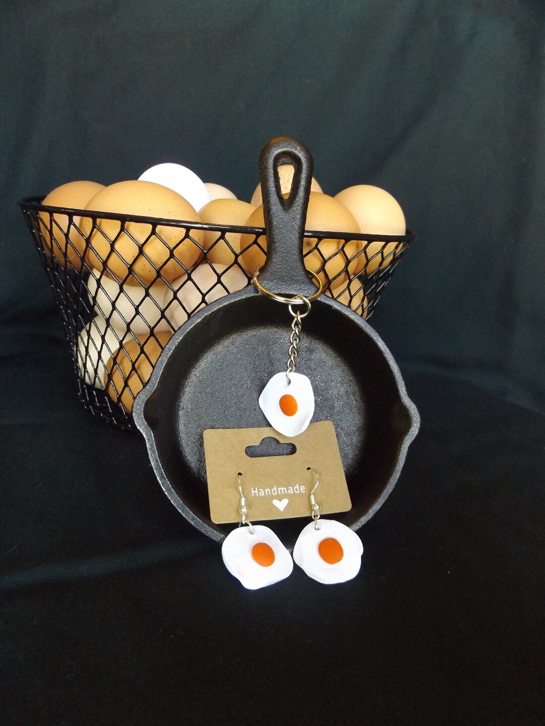 Fried Egg Hand Sculpted Polymer Clay Earrings or Keychain, Gift for ...