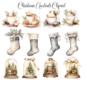 Cozy Winter Neutrals Clipart PNG, Watercolor Neutral Christmas Graphics ...