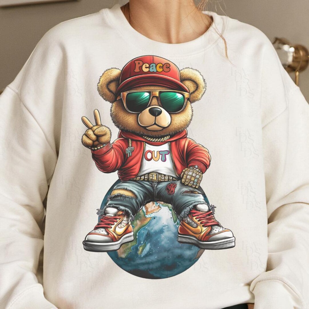 Designer Bear Png,peace Out,n Ike Png, Cartoon Bear, Digital Download ...