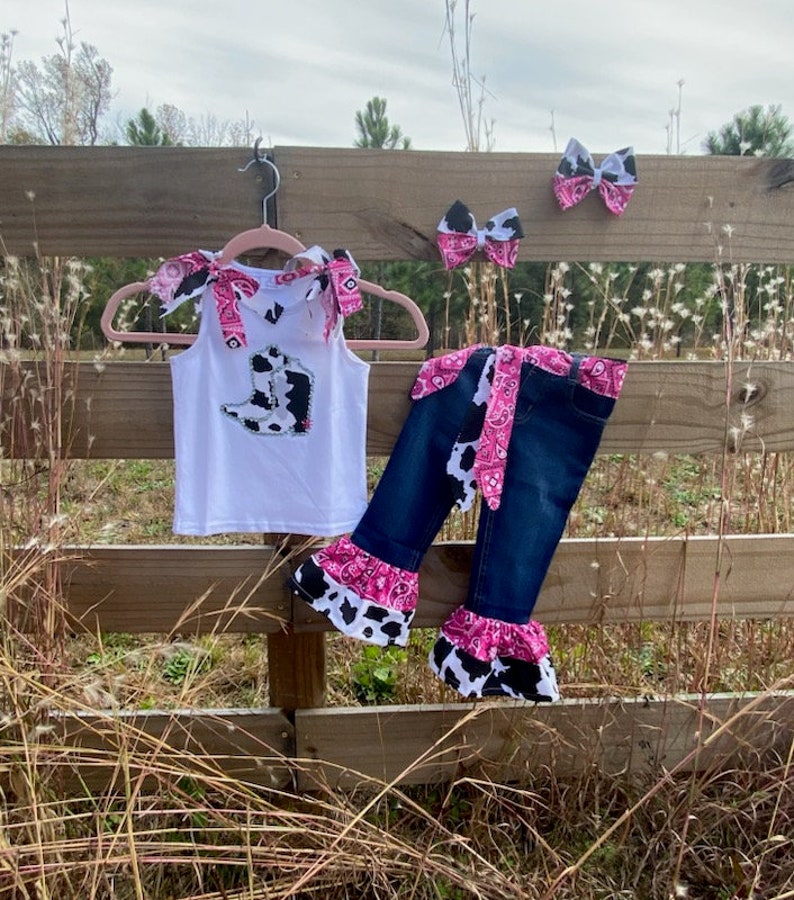 Hot Pink & Cow Print Girls Western Wear Outfit Set Custom Pageant ...