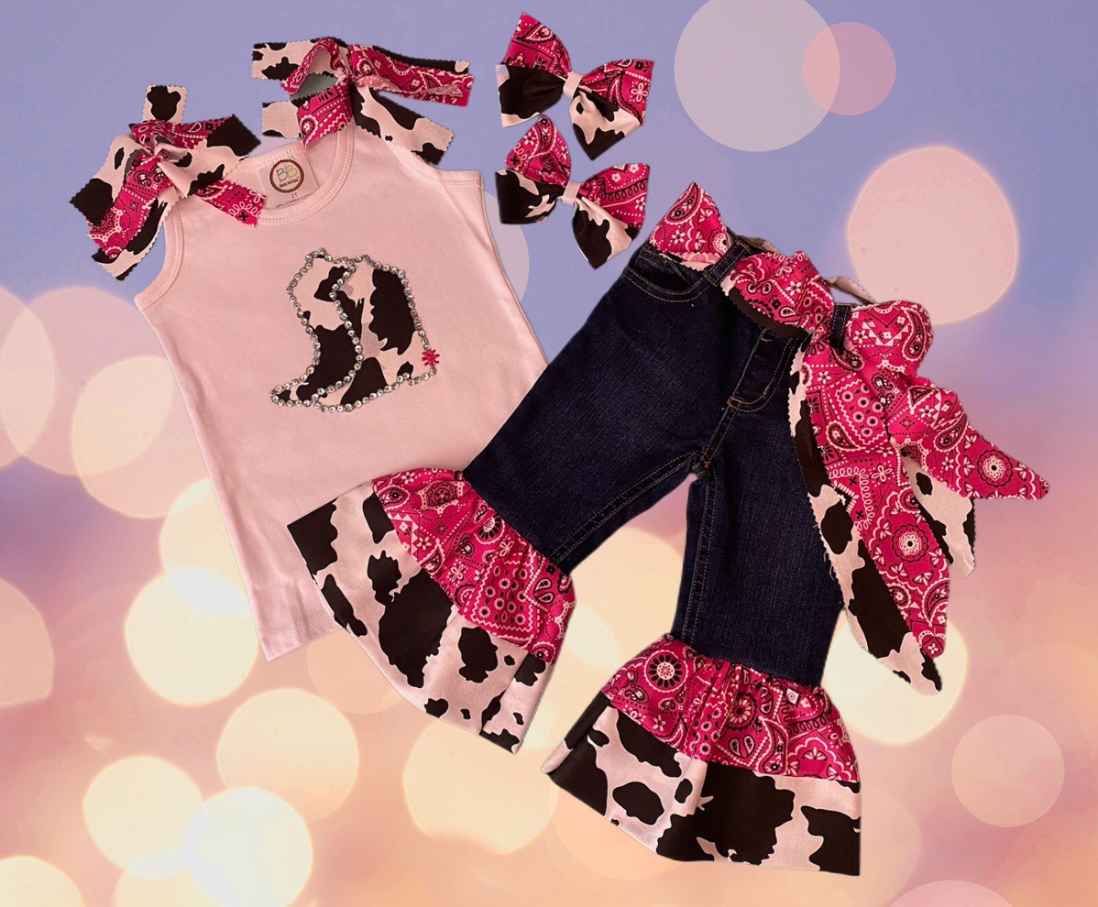 Hot Pink and Cow Print Girls Western Outfit Set Custom Wear Pageant ...