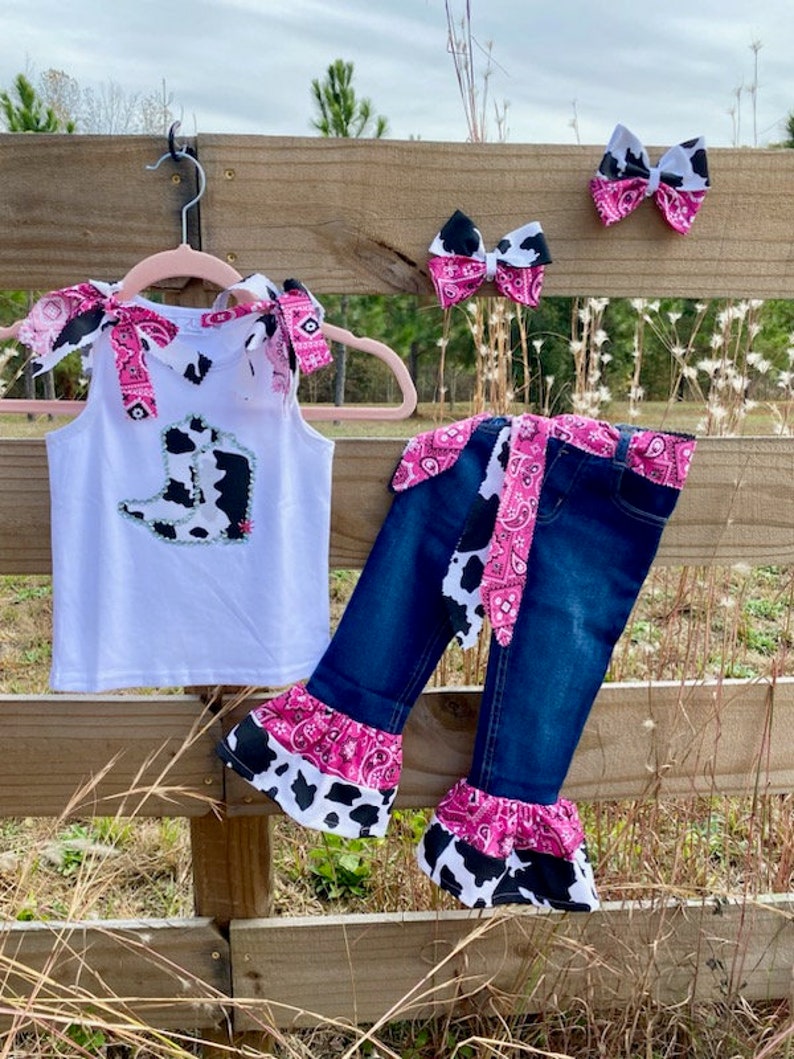 Hot Pink & Cow Print Girls Western Wear Outfit Set Custom Pageant ...