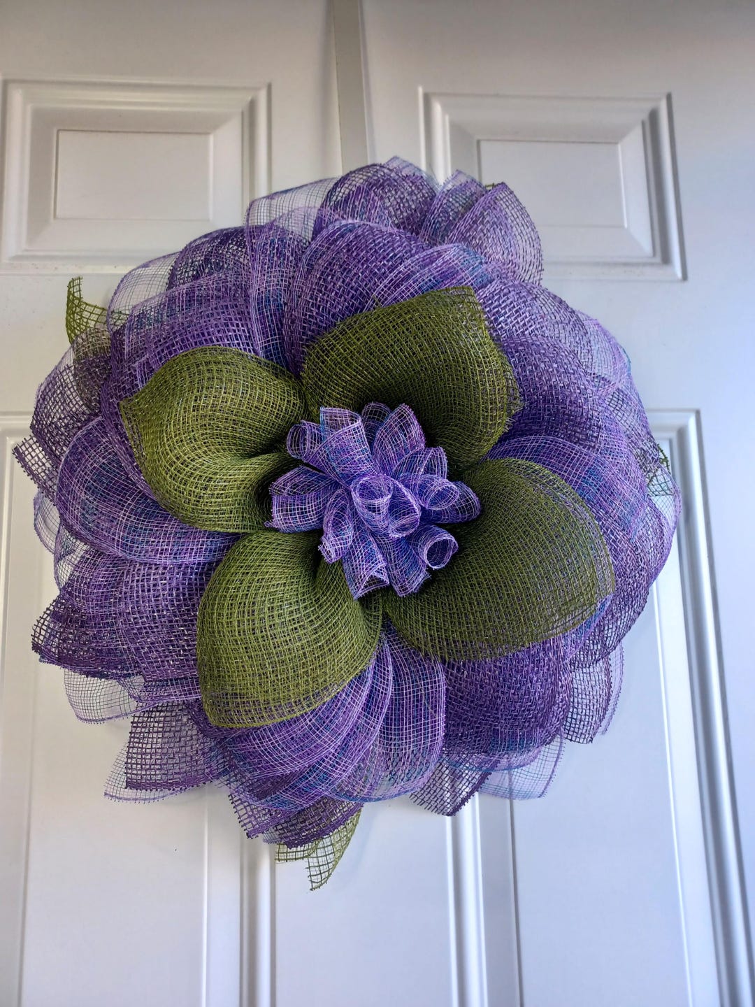 Flower Wreath Purple and Green Polyburlap and Deco Mesh. Twenty-one ...