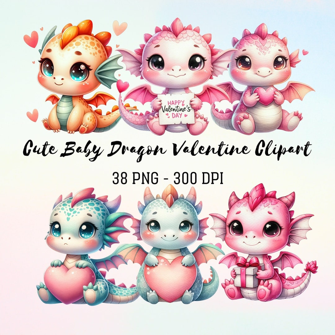 Cute Baby Dragon Valentine Clipart, Dragon Love PNG, Valentine ...