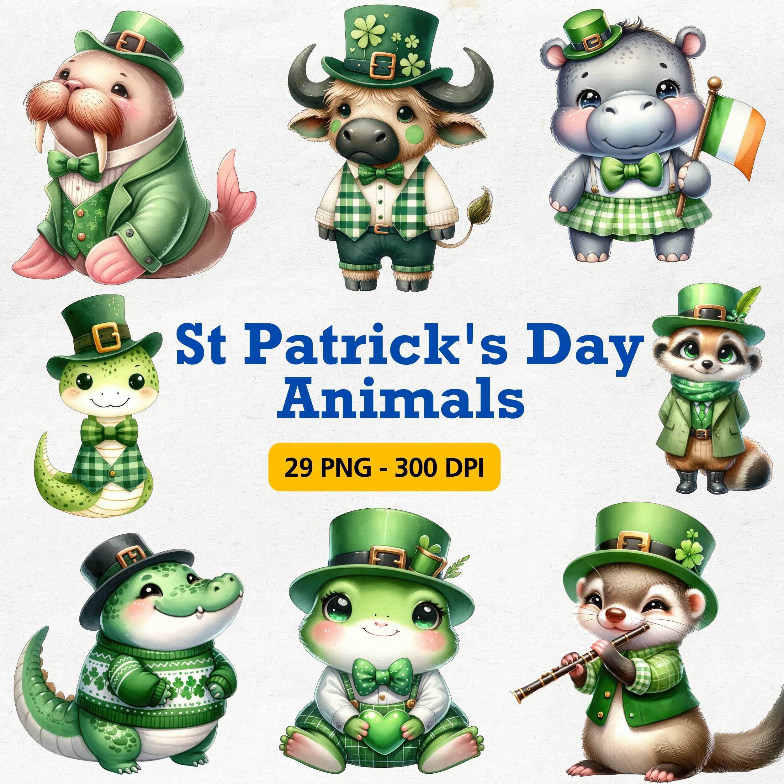 St. Patrick's Day Animals Clipart, Watercolor St Patrick's Day ...