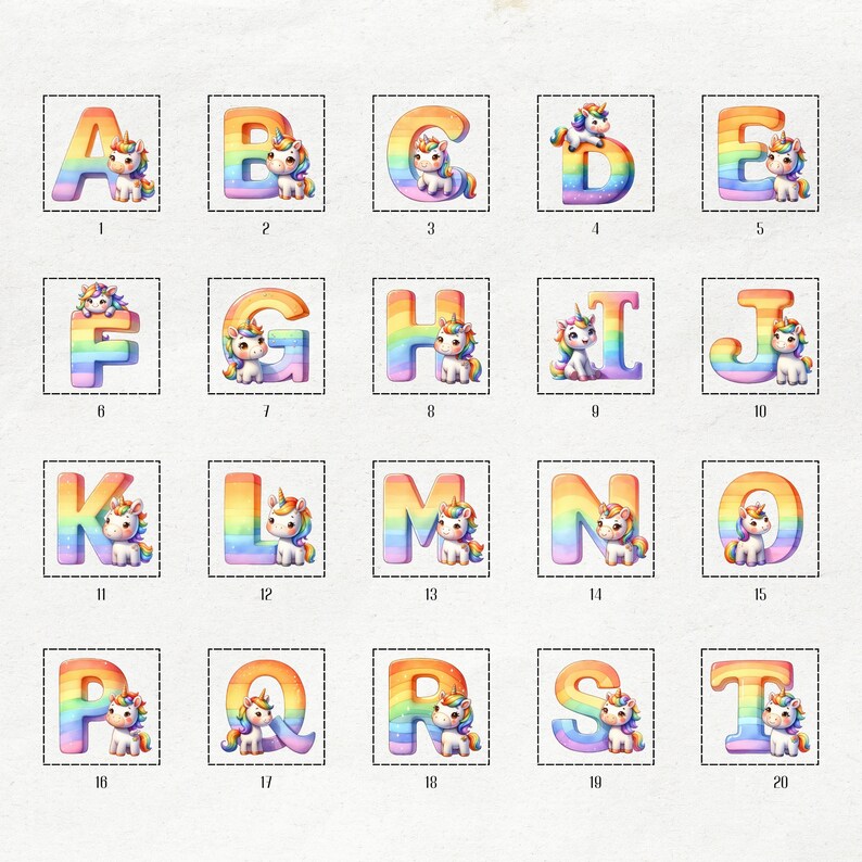 Unicorn Alphabet, Cute Unicorn Font PNG, Watercolor Rainbow Unicorn ...
