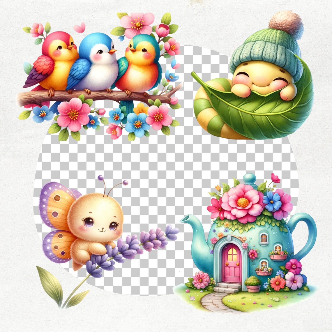 Cute Spring Garden Bugs Clipart, Snail, Bee, Butterfly (300 DPI) - Etsy