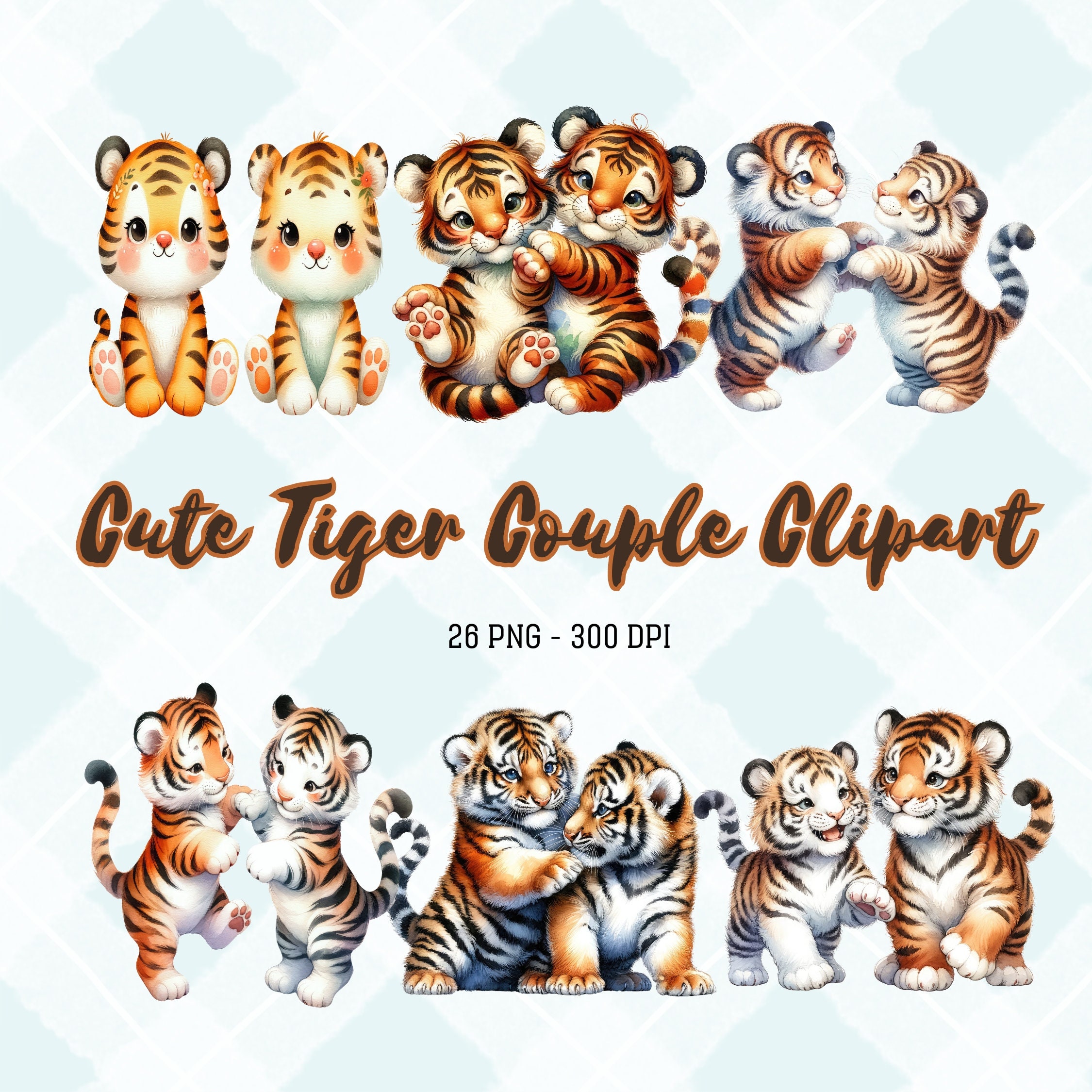 Cute Tiger Couple Clipart, Cute Tiger Watercolor, Tiger Png Bundle ...
