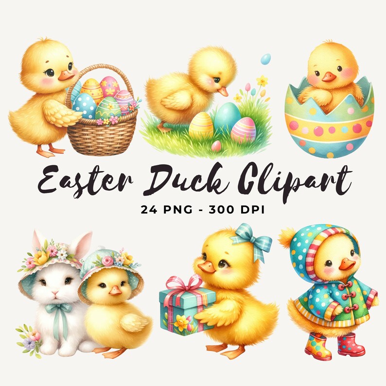 Easter Duck Clipart, Watercolor Cute Ducks Clipart, Spring Clipart ...