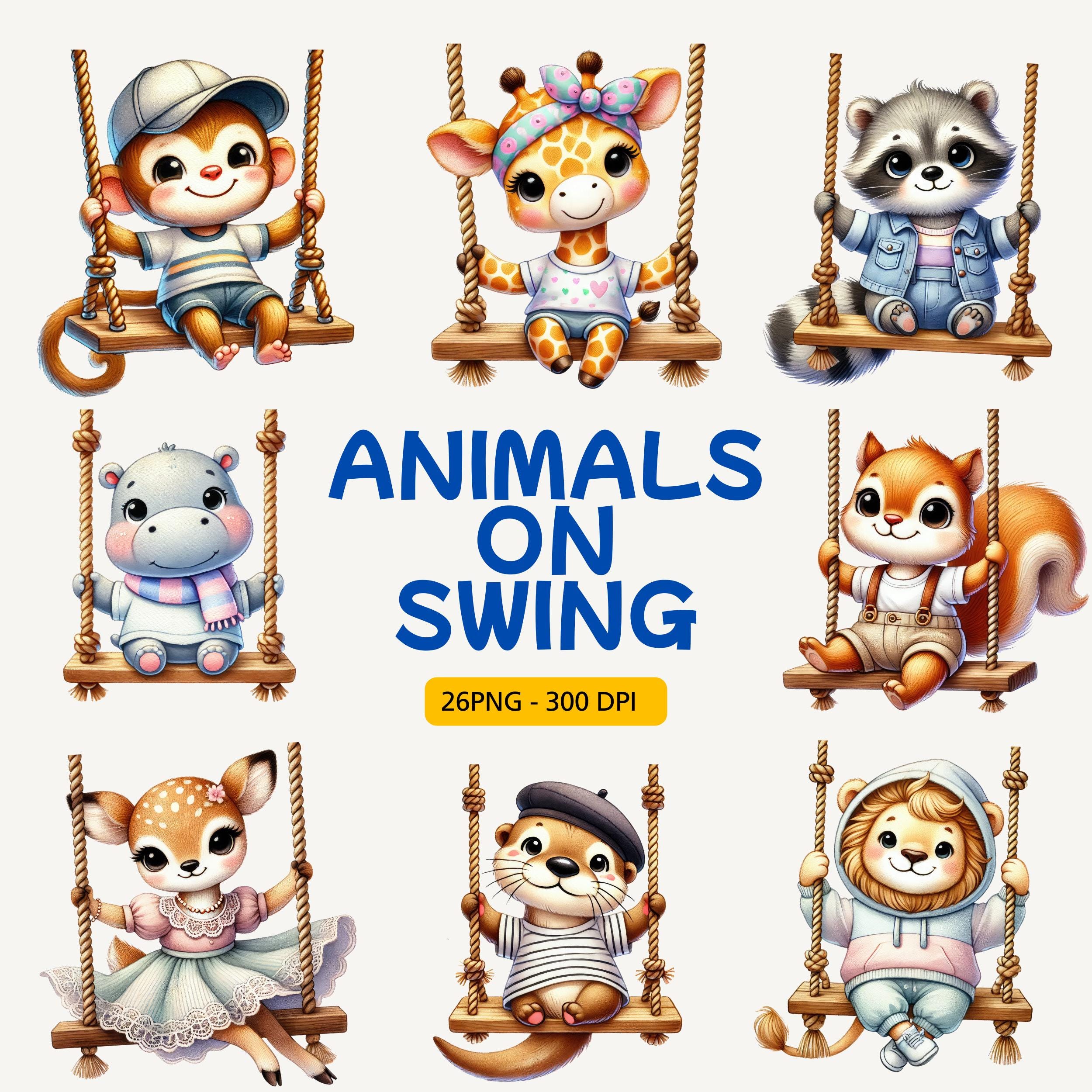 Animals on Swings Clipart: Nursery PNG Set (digital Download) - Etsy