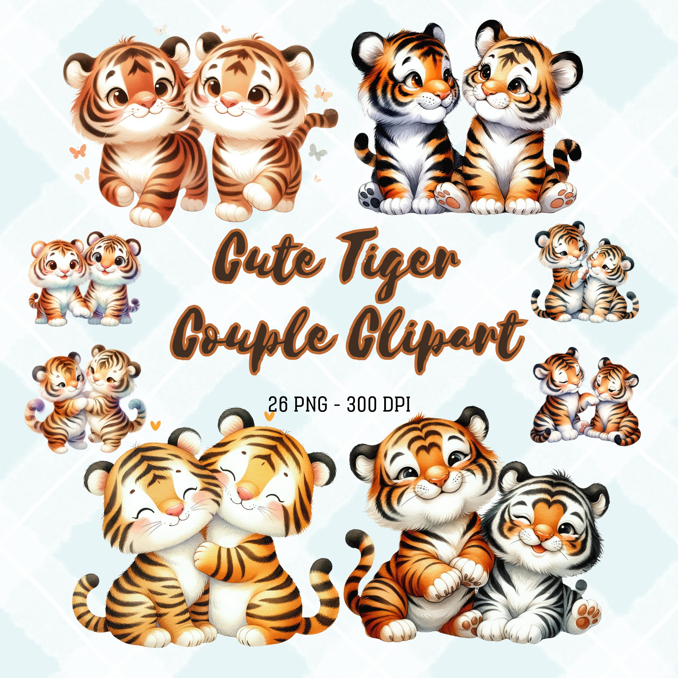 Cute Tiger Couple Clipart, Cute Tiger Watercolor, Tiger Png Bundle ...