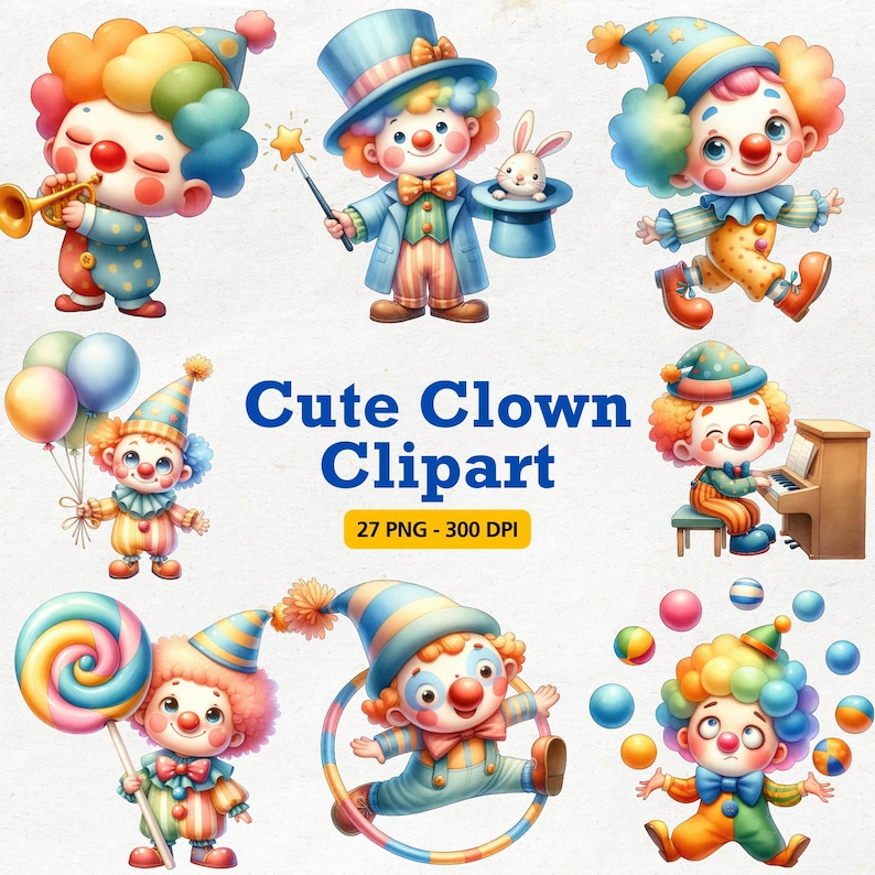 Cute Cartoon Clowns Clipart, Children Clown Clipart, Circus Magic ...