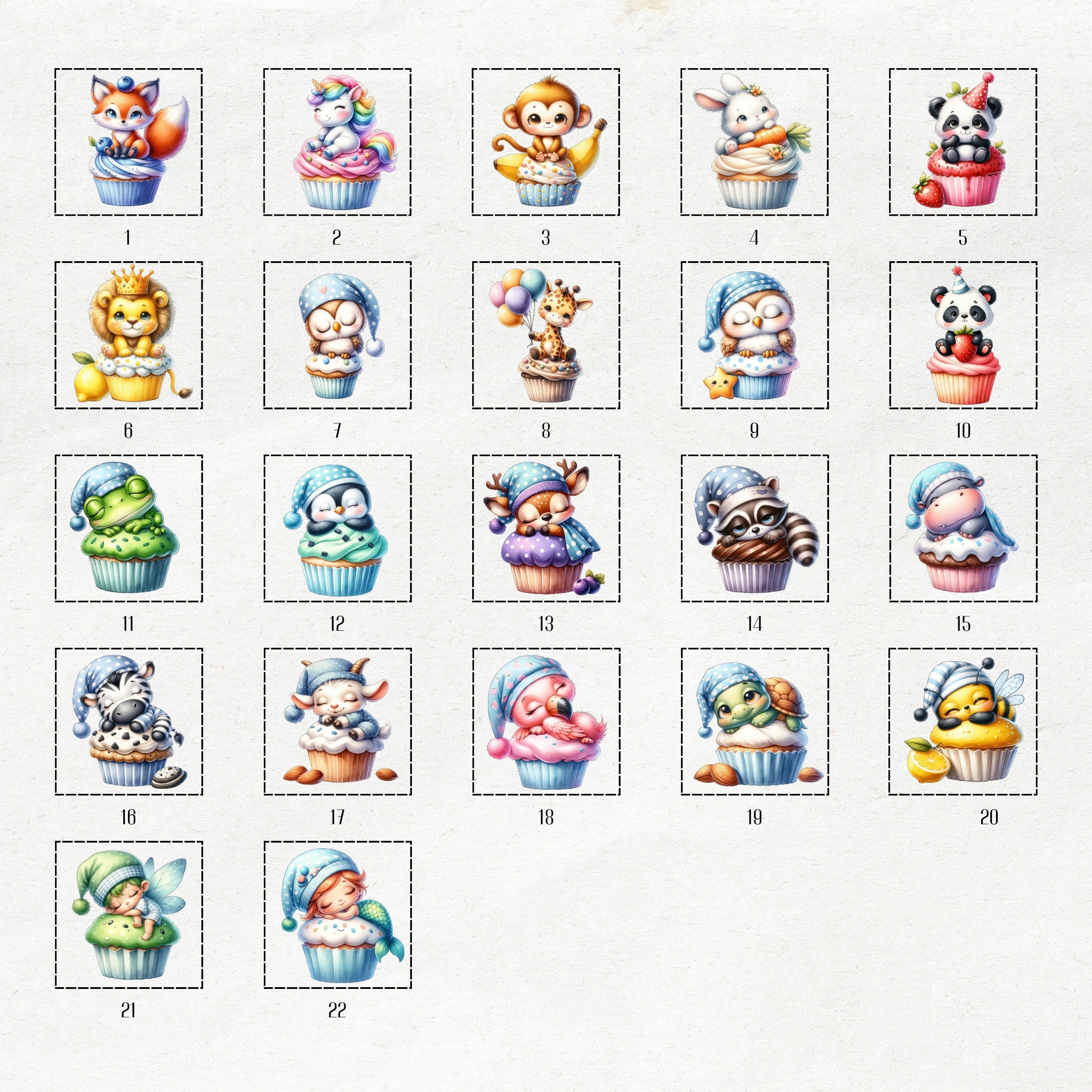 Cute Cupcake Animals Clipart, Birthday Cupcakes, Sleepy Animals ...