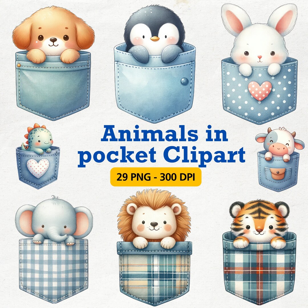 Animals in Pocket Clipart, Pocket Animal Farm, Cute Baby Animals, Funny ...