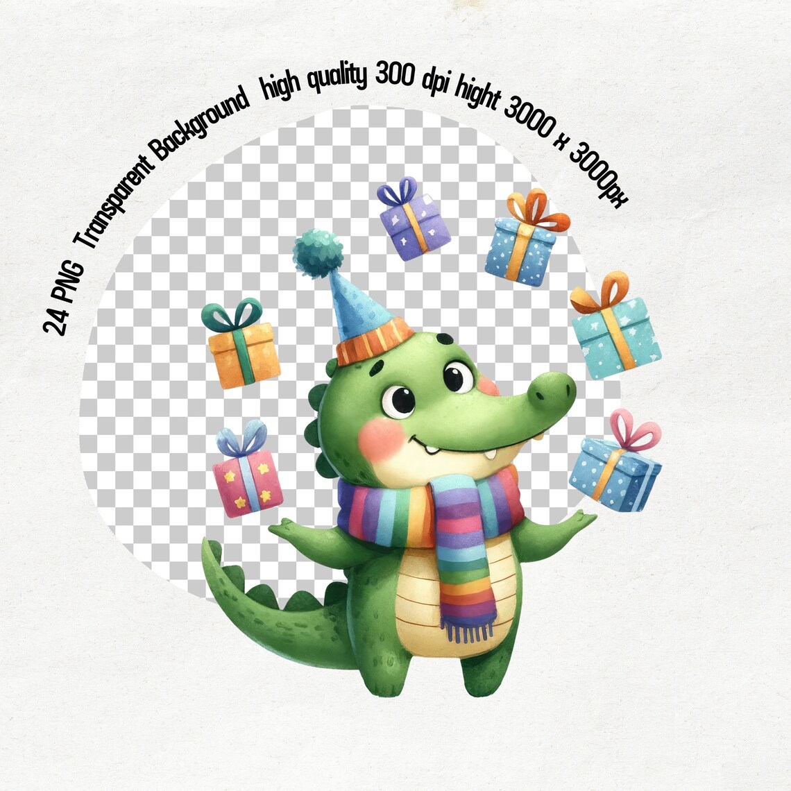 Watercolor Alligator Birthday Clipart, Cute Safari Animals (digital ...