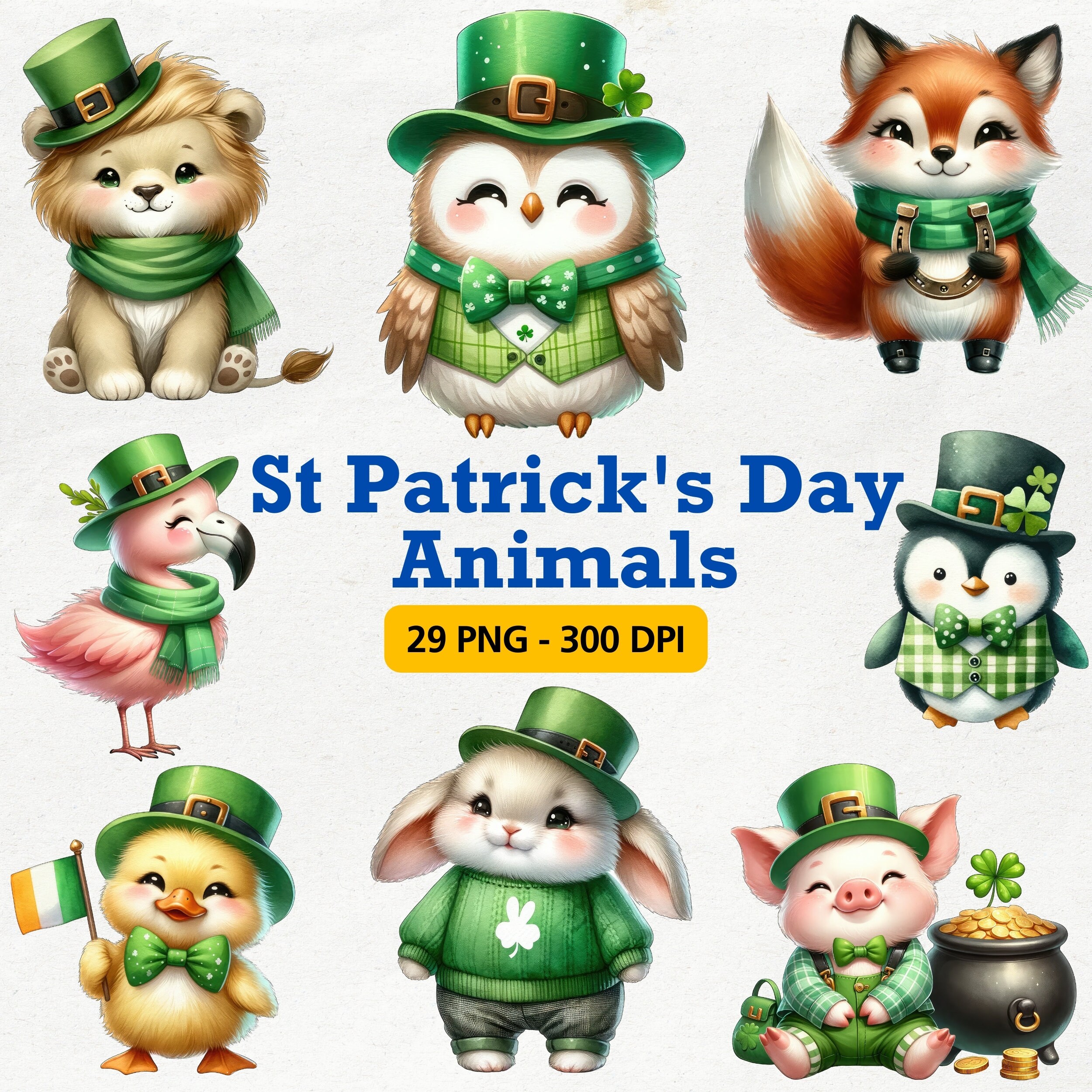 St. Patrick's Day Animals Clipart, Watercolor St Patrick's Day ...