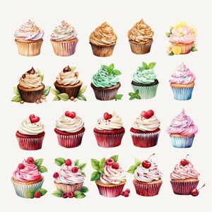 Watercolor Cupcake Clipart Bundle, Dessert Clipart, Cupcake PNG, Sweets ...