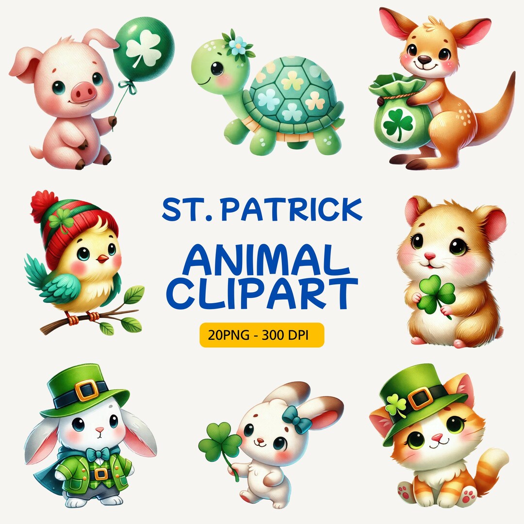 St. Patrick Animal Clipart, Watercolor St Patrick's Day, Shamrocks ...