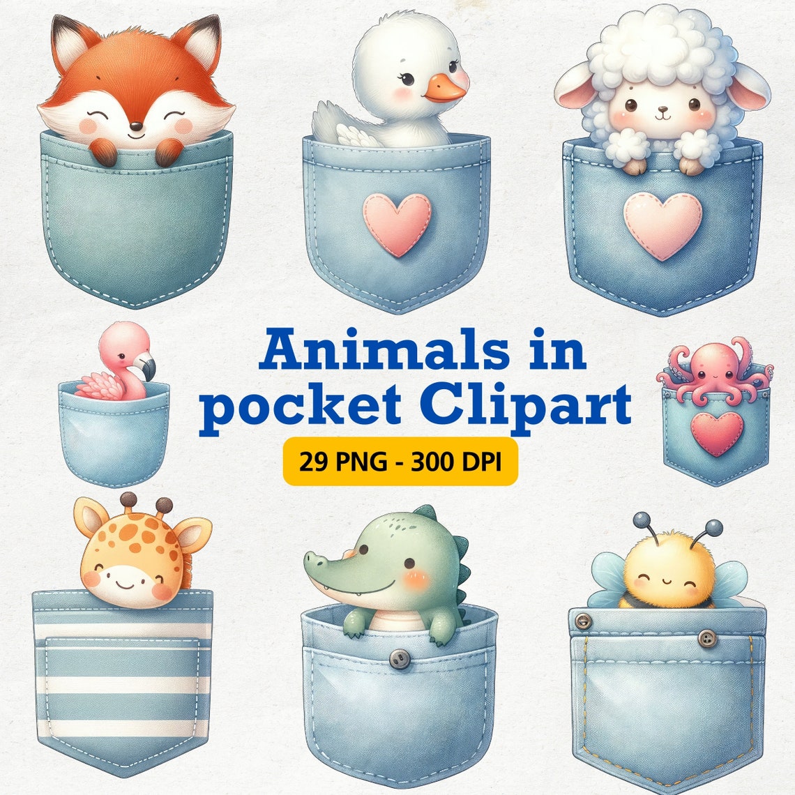 Animals in Pocket Clipart, Cute Farm Animal PNG (digital Download) - Etsy