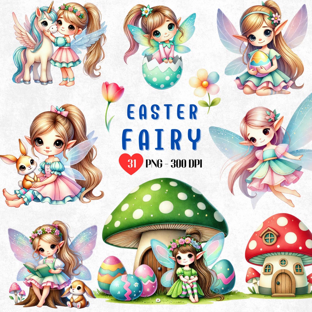 Watercolor Easter Fairy Clipart, Cute Easter Fairy Clipart, Easter Egg ...