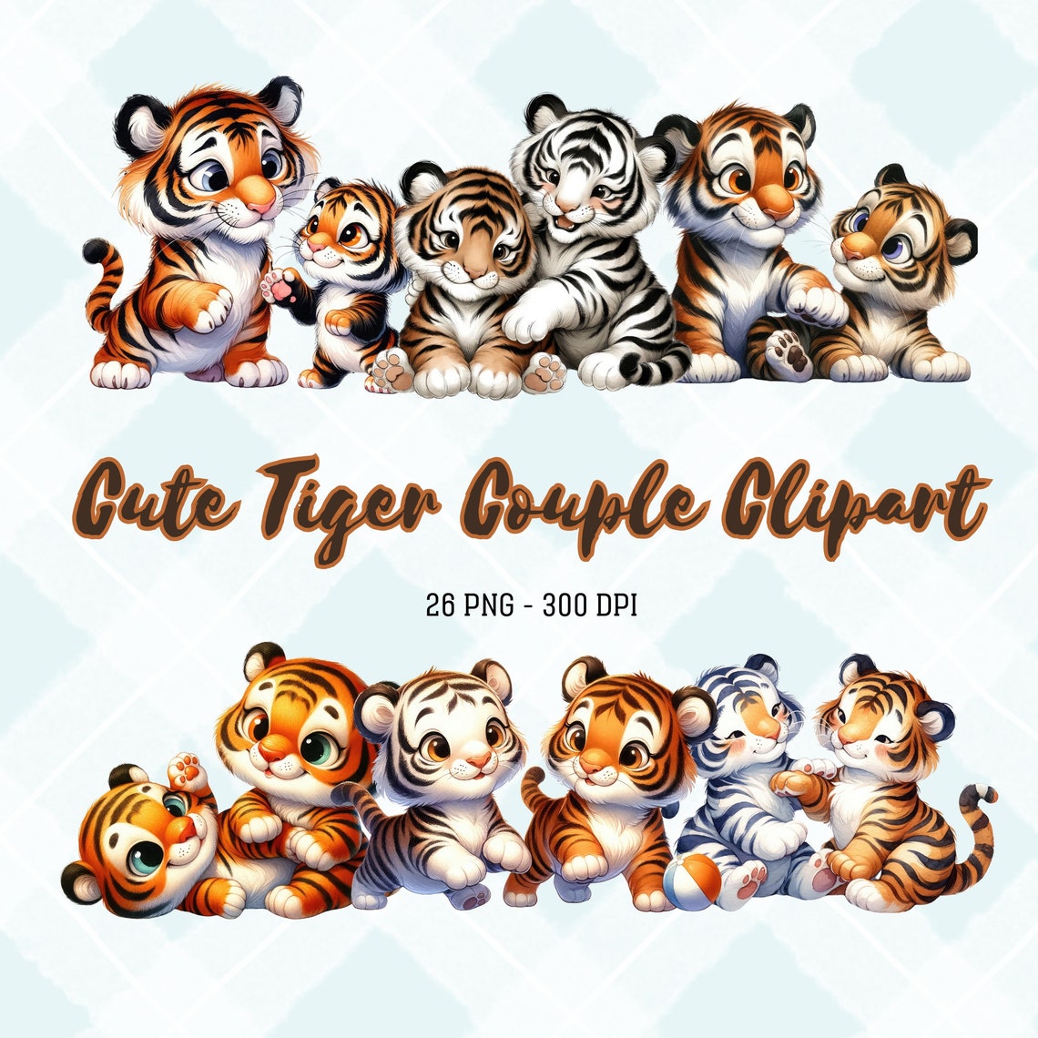 Cute Tiger Couple Clipart, Cute Tiger Watercolor, Tiger Png Bundle ...