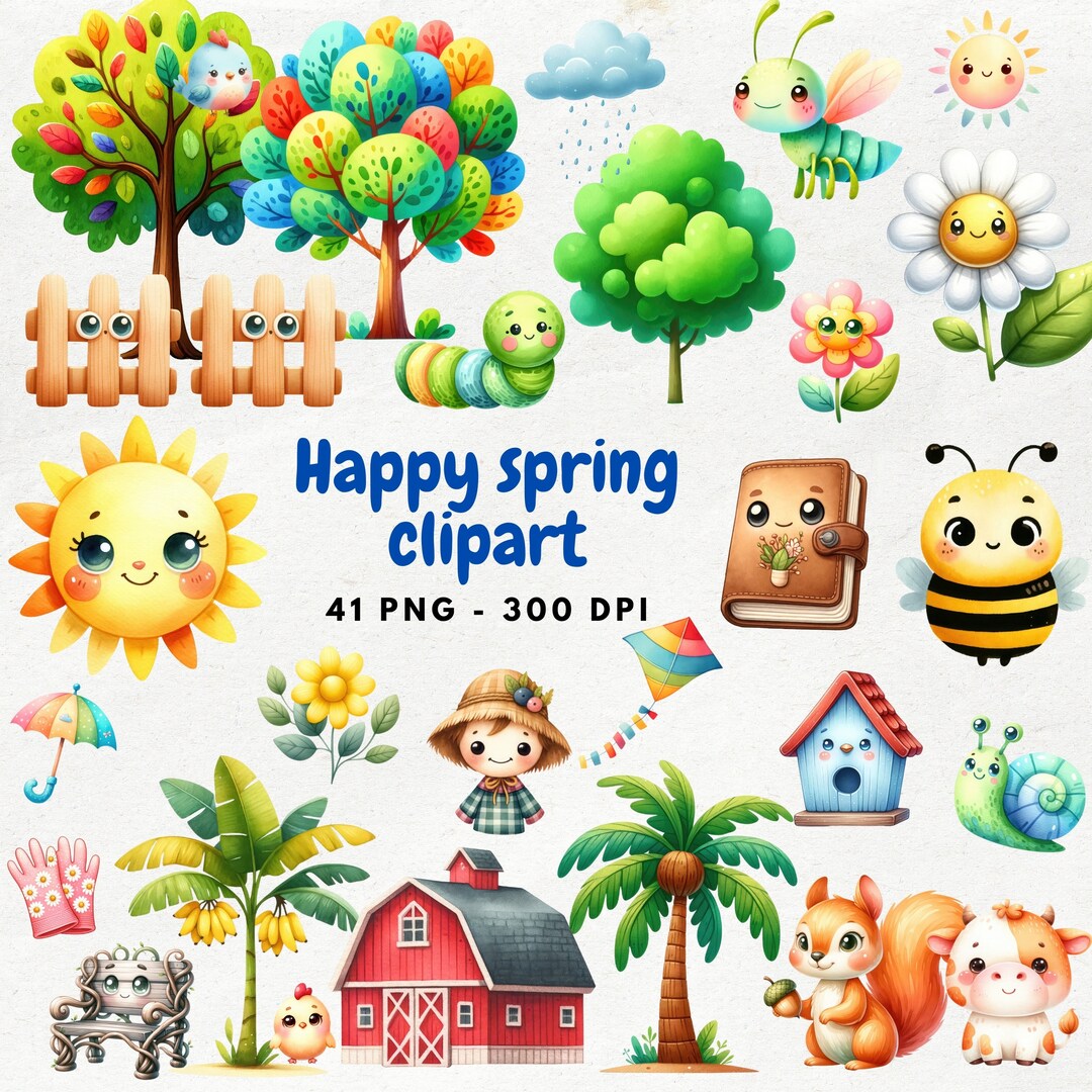 Happy Spring Clipart, Cute Spring Clipart, Spring PNG, Spring Garden ...