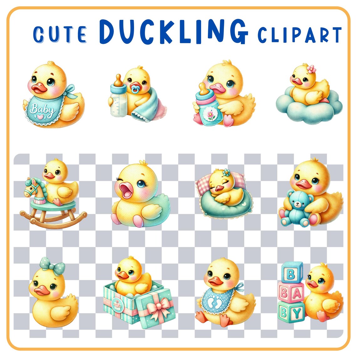 Cute Duckling Clipart, Watercolor Cute Ducks Clipart, Spring Clipart ...