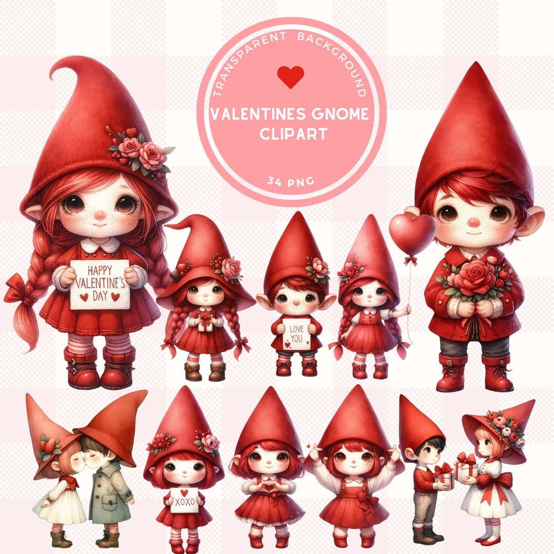 Cute Valentine Gnomes Clipart, Commercial Use (PNG) - Etsy