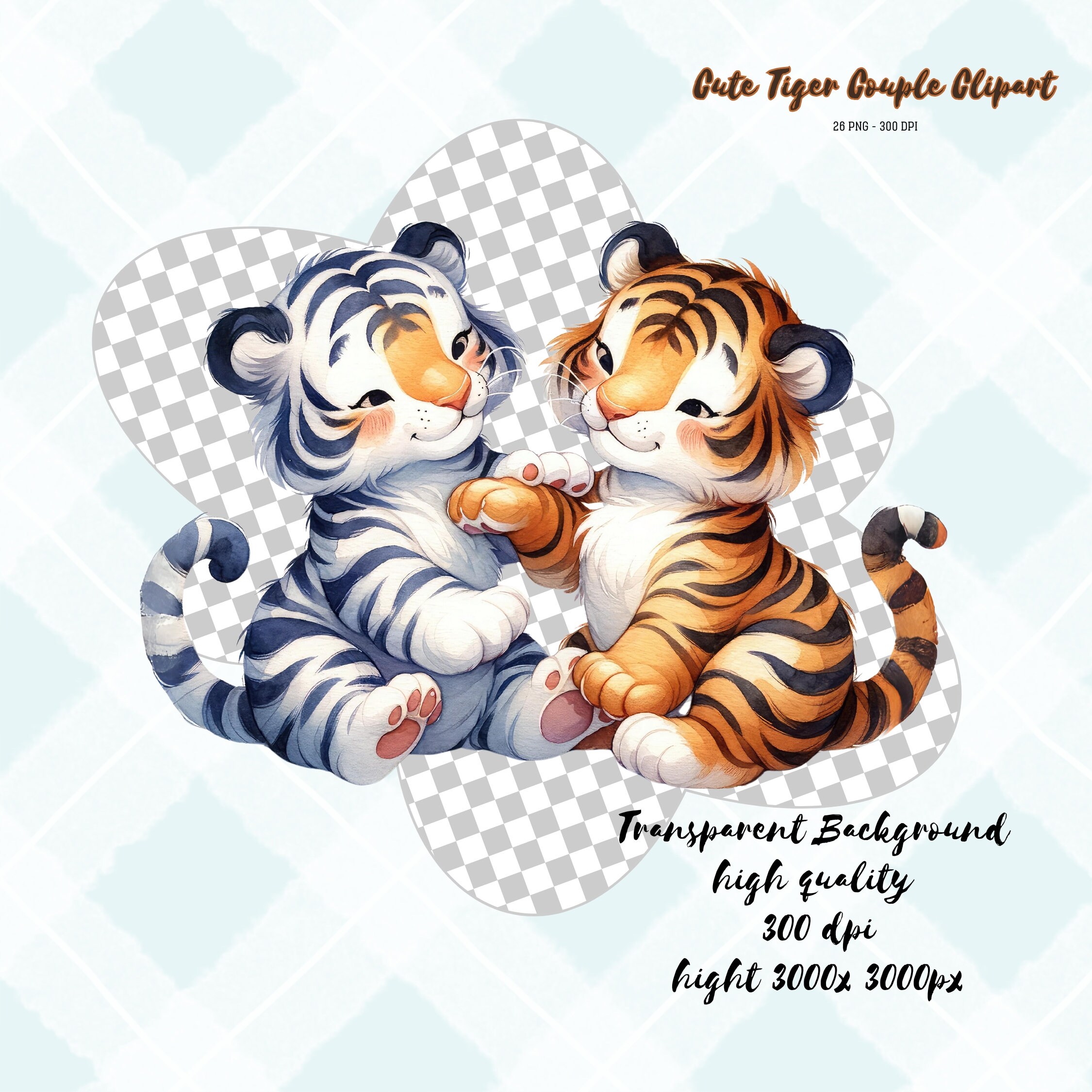 Cute Tiger Couple Clipart, Cute Tiger Watercolor, Tiger Png Bundle ...