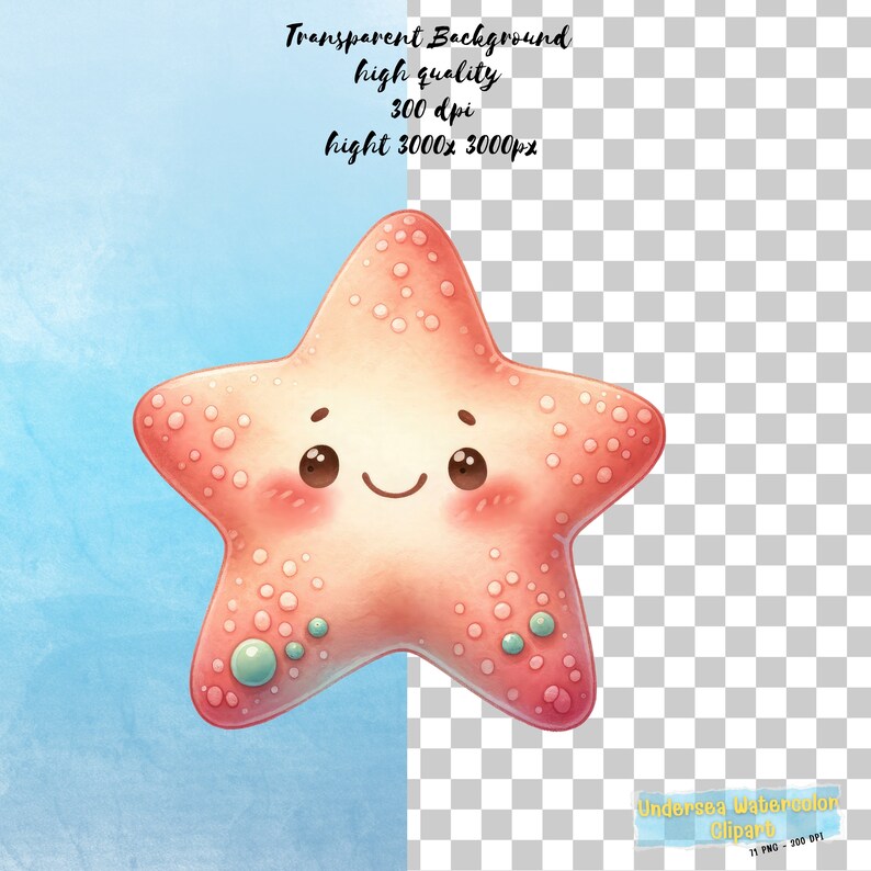 Undersea Watercolor Clipart, Nursery Decor, Cute Ocean Animals PNG ...