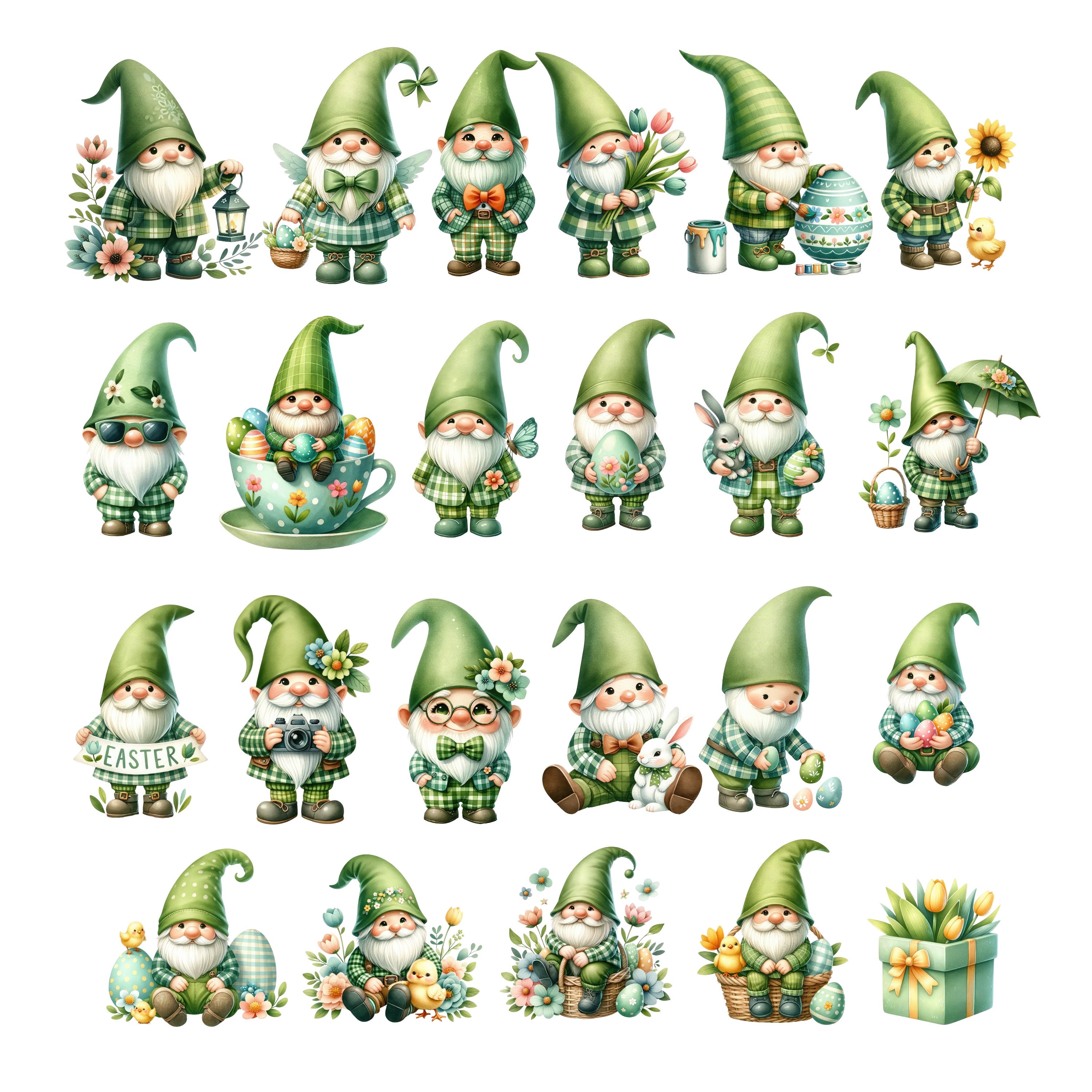 Watercolor Easter Gnome Clipart, Gardening Gnome Sublimation Download ...
