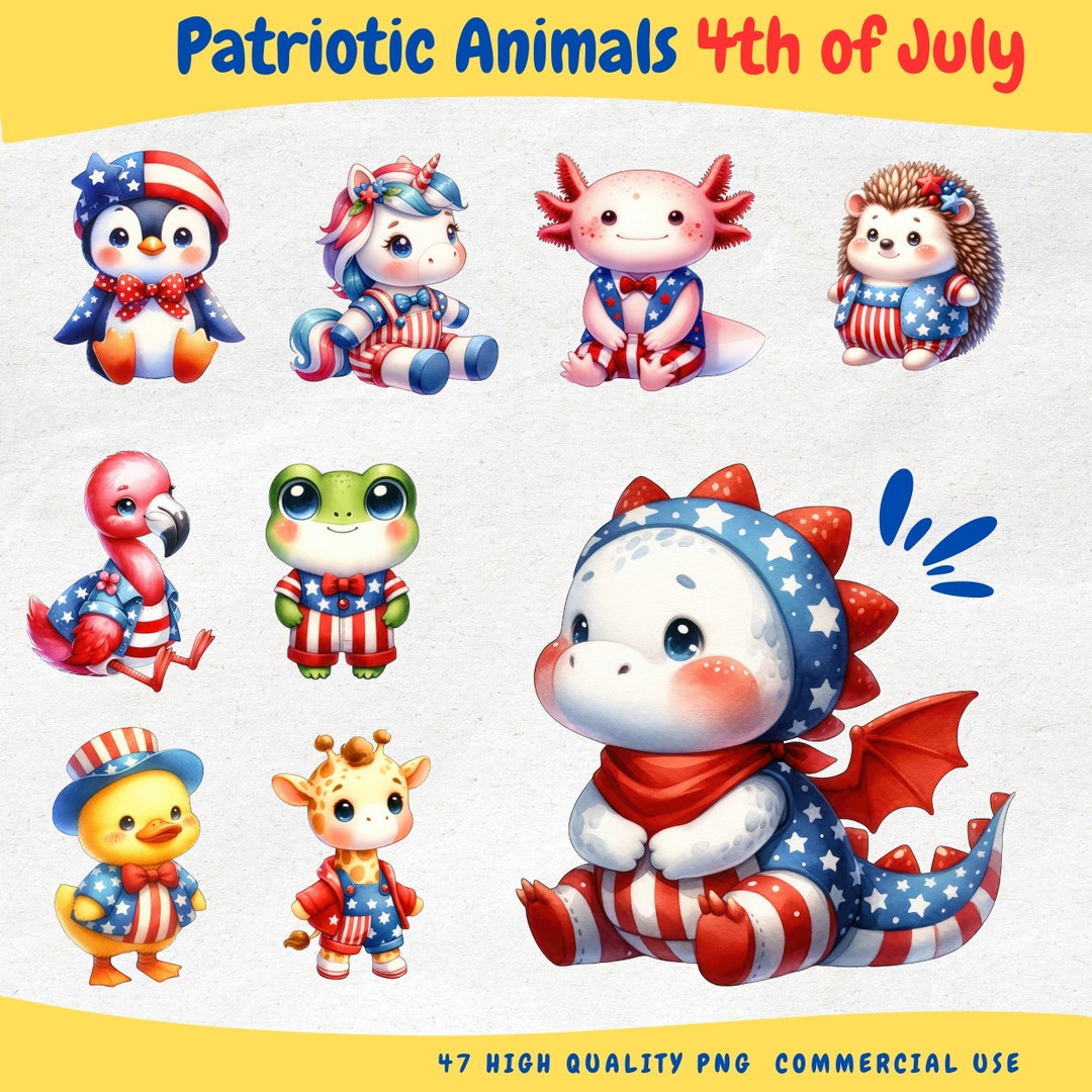 Patriotic Animals, 4th of July Animals Clipart Bundle, Memorial Day ...