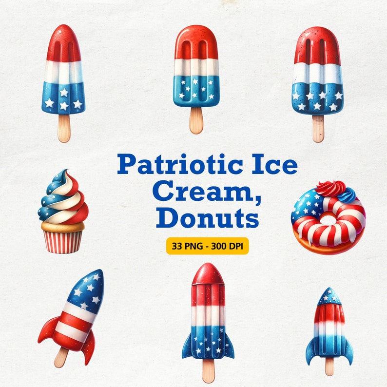 Watercolor Patriotic Ice Cream Png, 4th of July Ice Cream, USA Ice ...