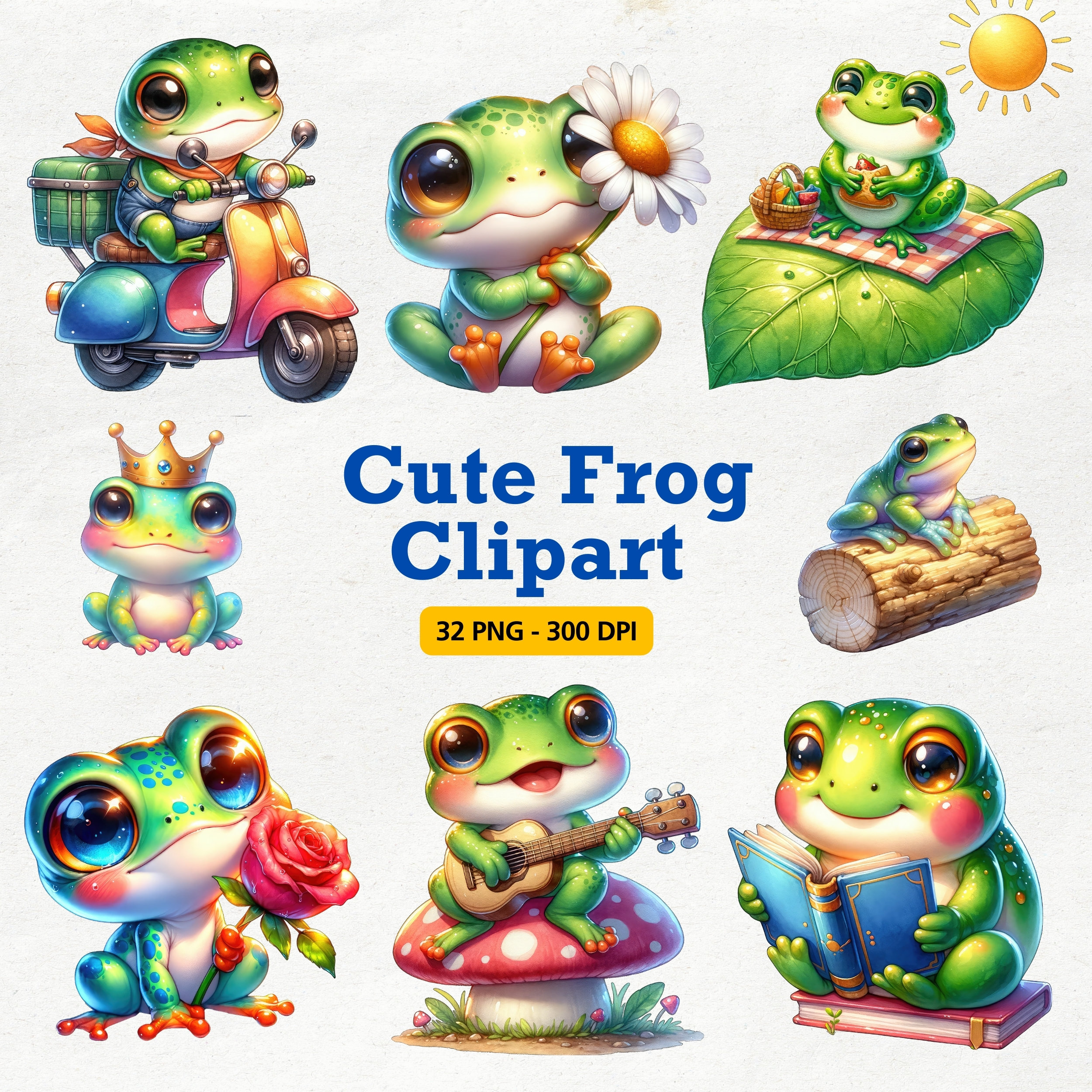 Cute Frog Clipart, Green Frogs Nursery Summer Birthday, Kids Baby ...