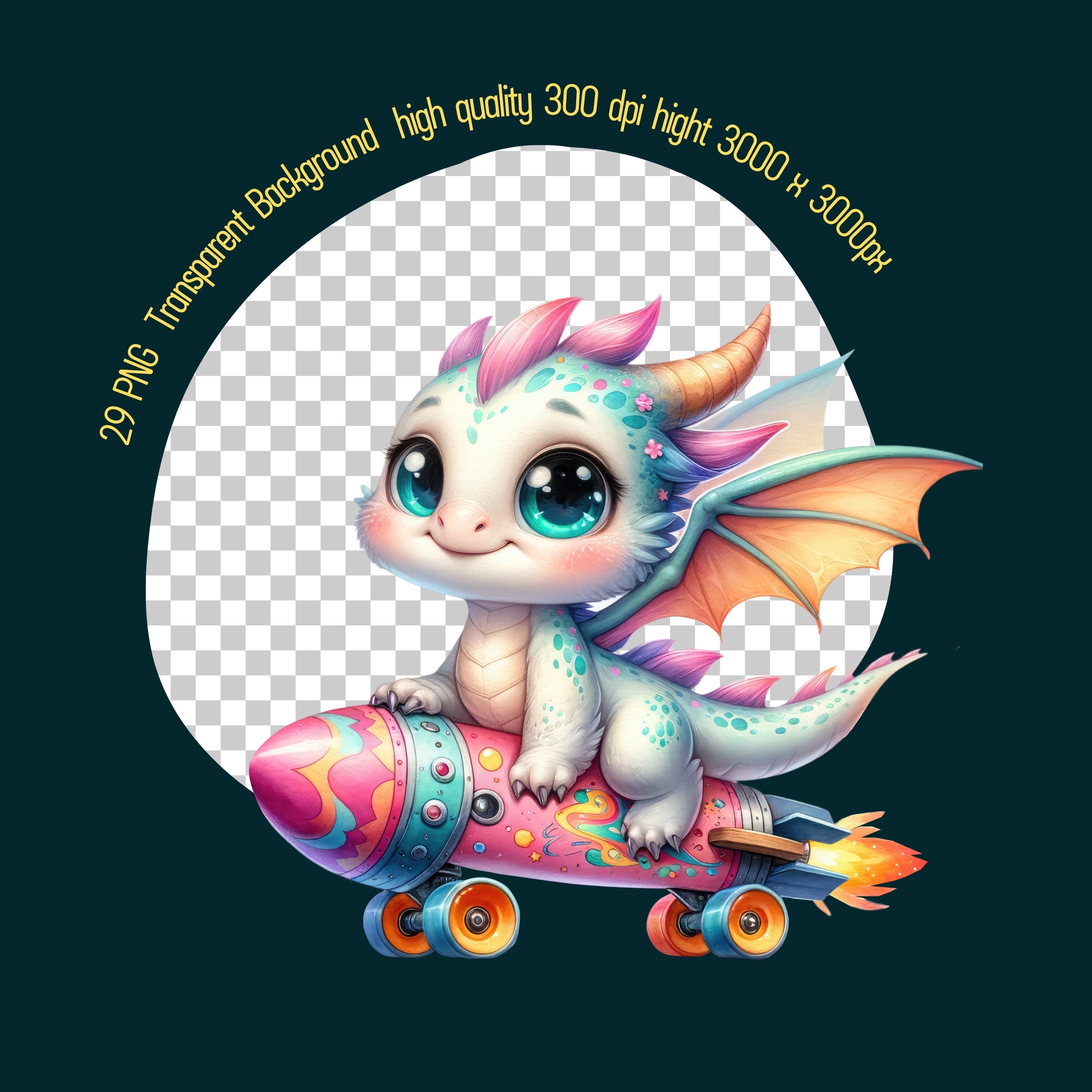Cute Baby Dragon Clipart Bundle, Space Dragon Clipart, Cute Space ...