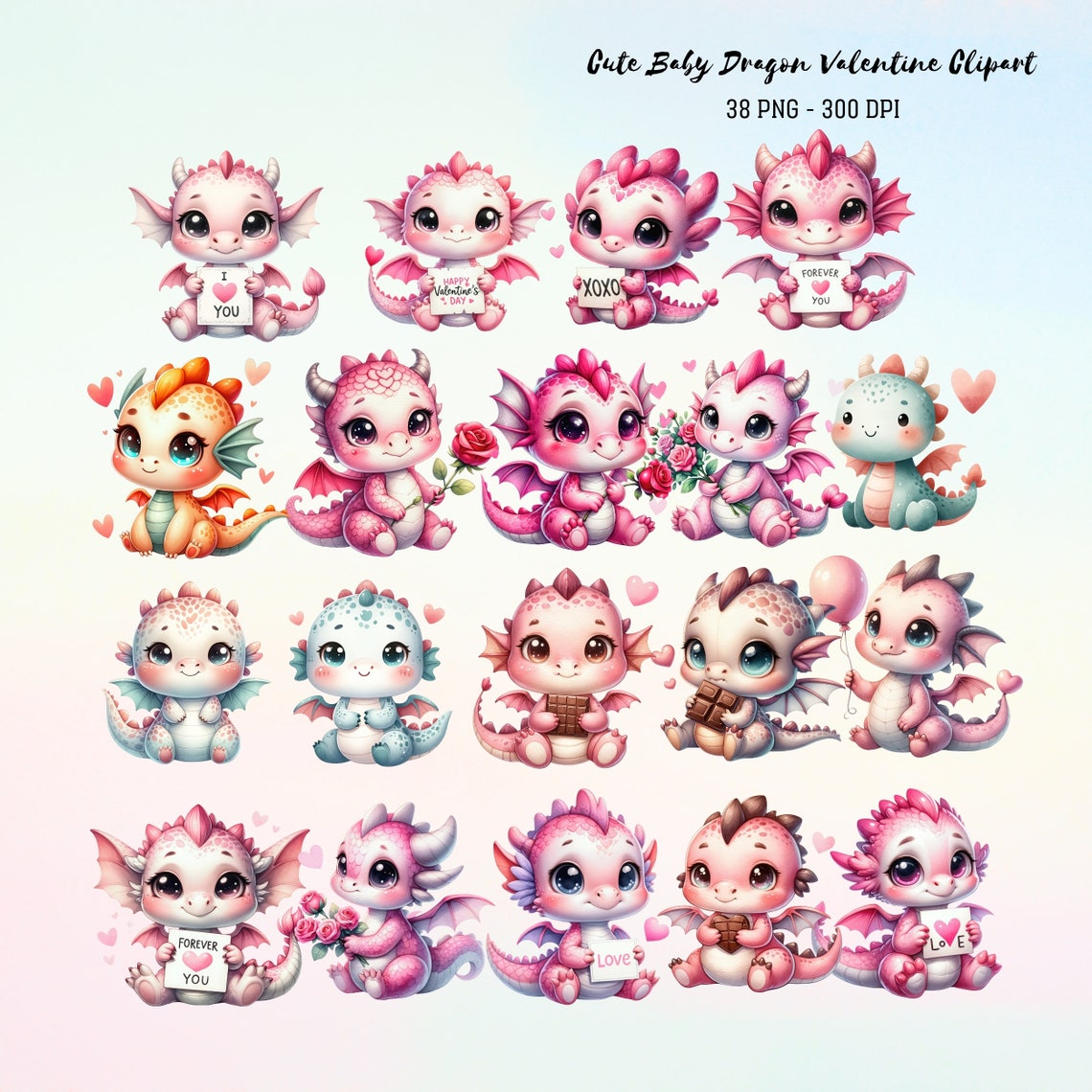 Cute Baby Dragon Valentine Clipart, Dragon Love PNG, Valentine ...