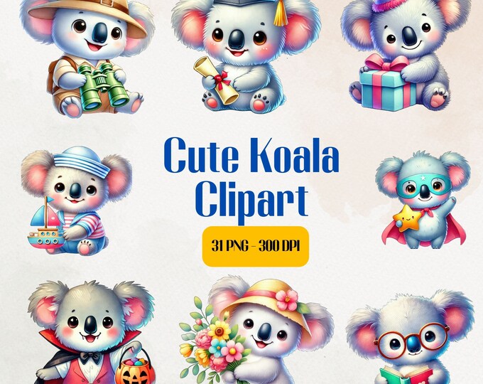 Baby Koala Clipart, Watercolor Koala Clipart, Koala PNG, Nursery ...