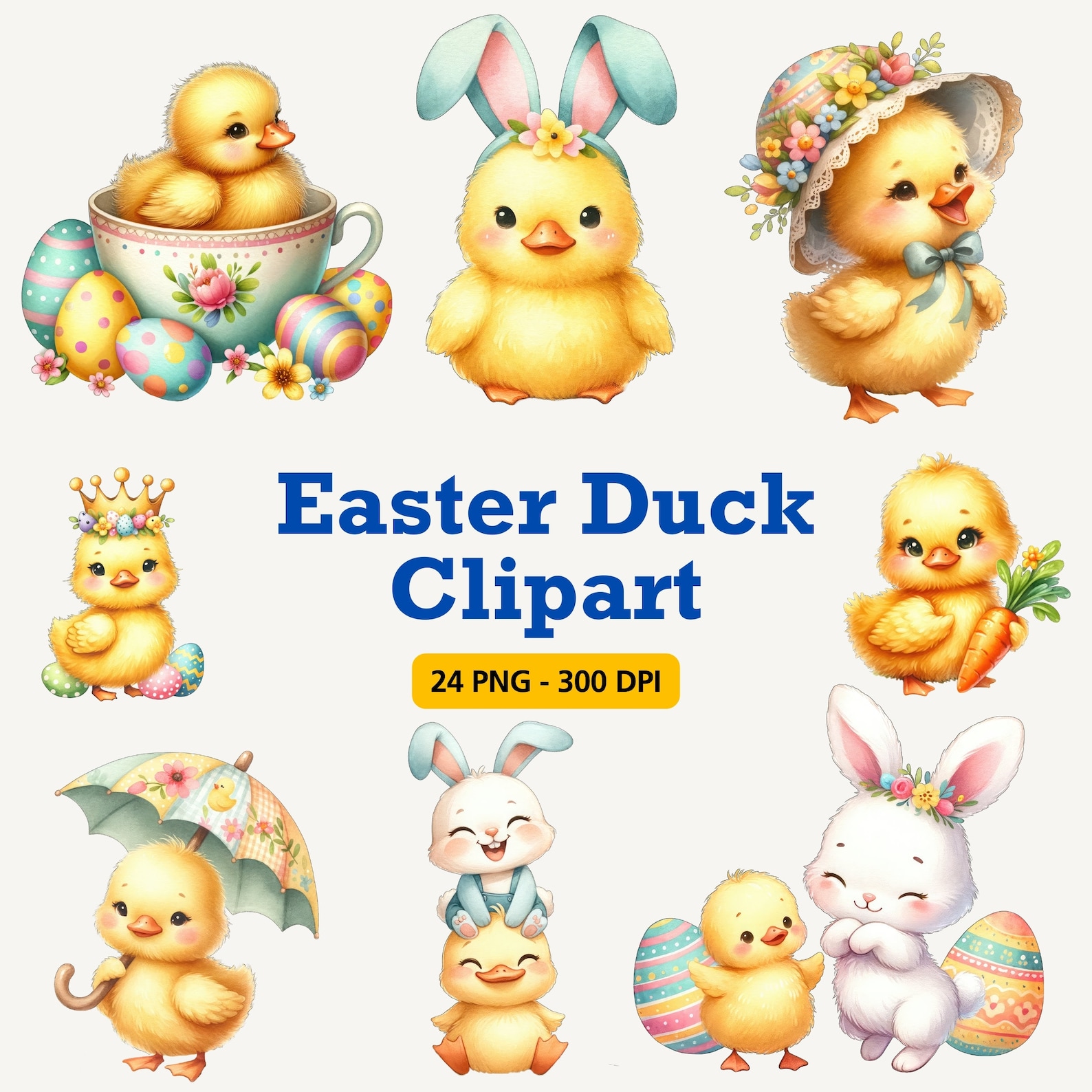 Easter Duck Clipart, Watercolor Cute Duck Clipart, Spring Clipart ...