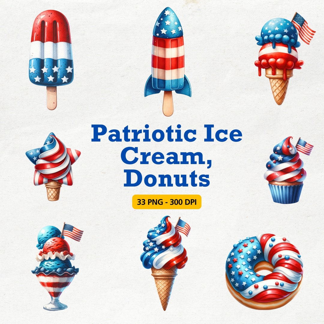 Watercolor Patriotic Ice Cream Png, 4th of July Ice Cream, USA Ice ...