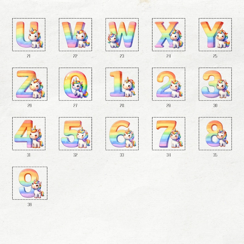 Unicorn Alphabet, Cute Unicorn Font PNG, Watercolor Rainbow Unicorn ...
