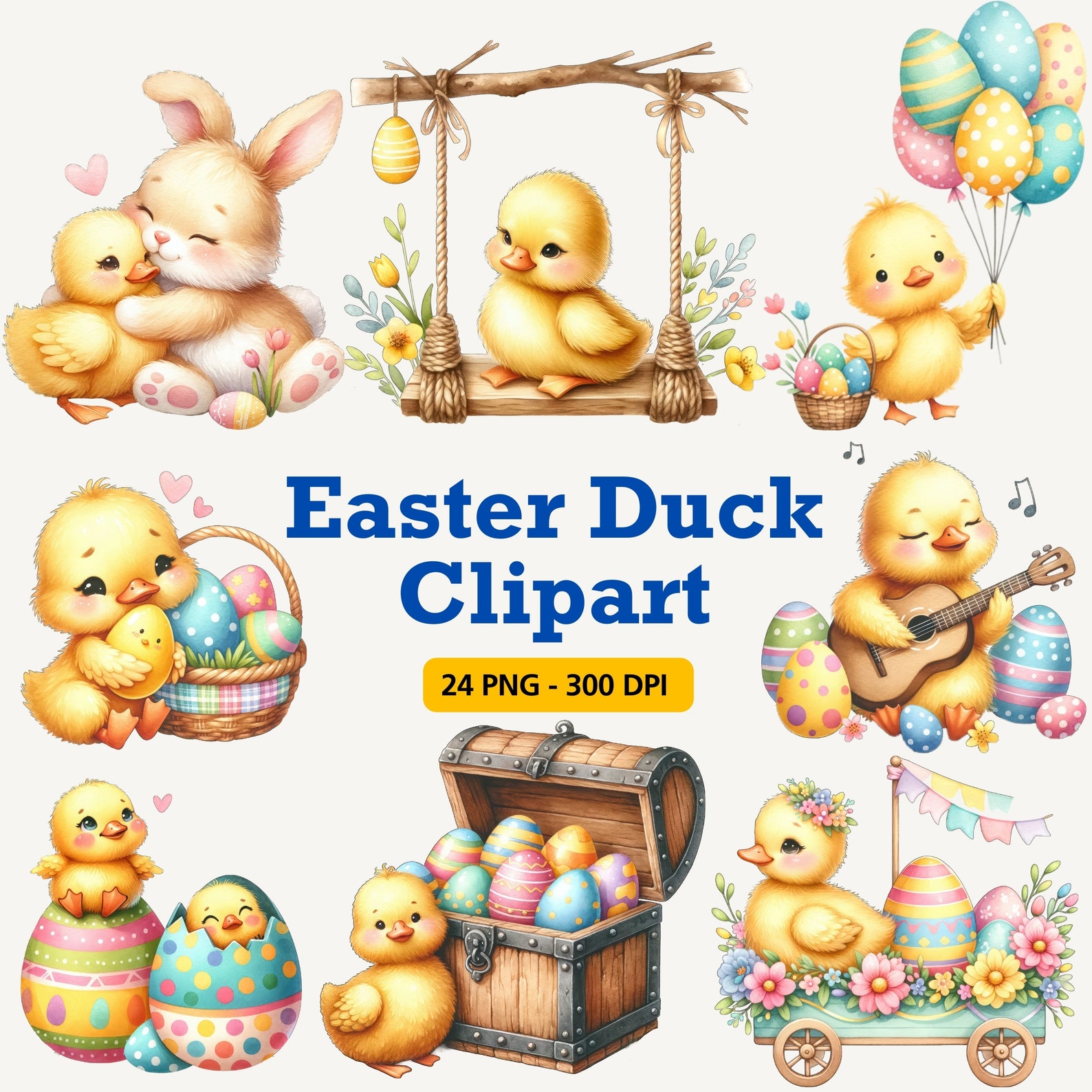 Easter Duck Clipart, Watercolor Cute Duck Clipart, Spring Clipart ...