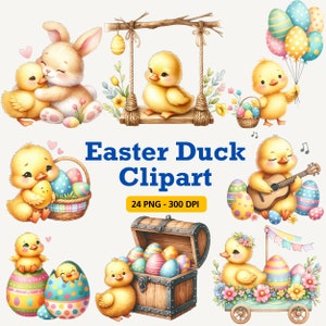 Easter Duck Clipart, Watercolor Cute Duck Clipart, Spring Clipart ...