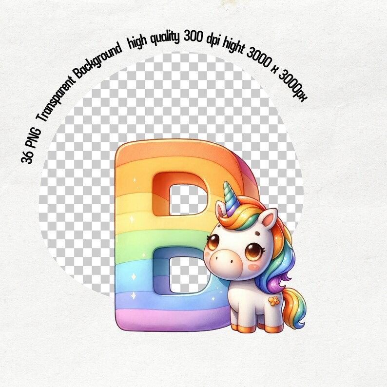 Watercolor Unicorn Alphabet PNG: Rainbow Font, Numbers (digital ...