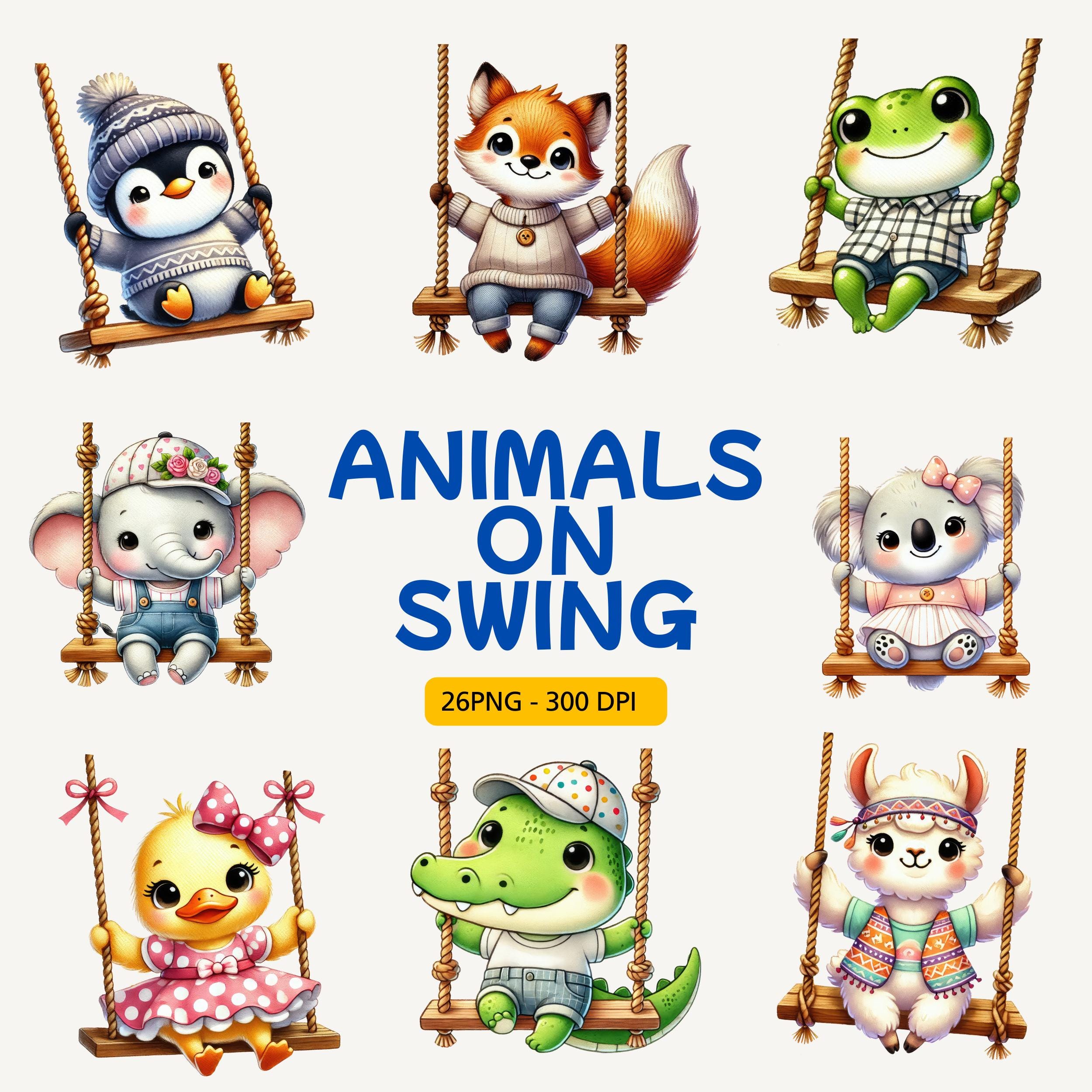 Animals on Swings Clipart: Nursery PNG Set (digital Download) - Etsy