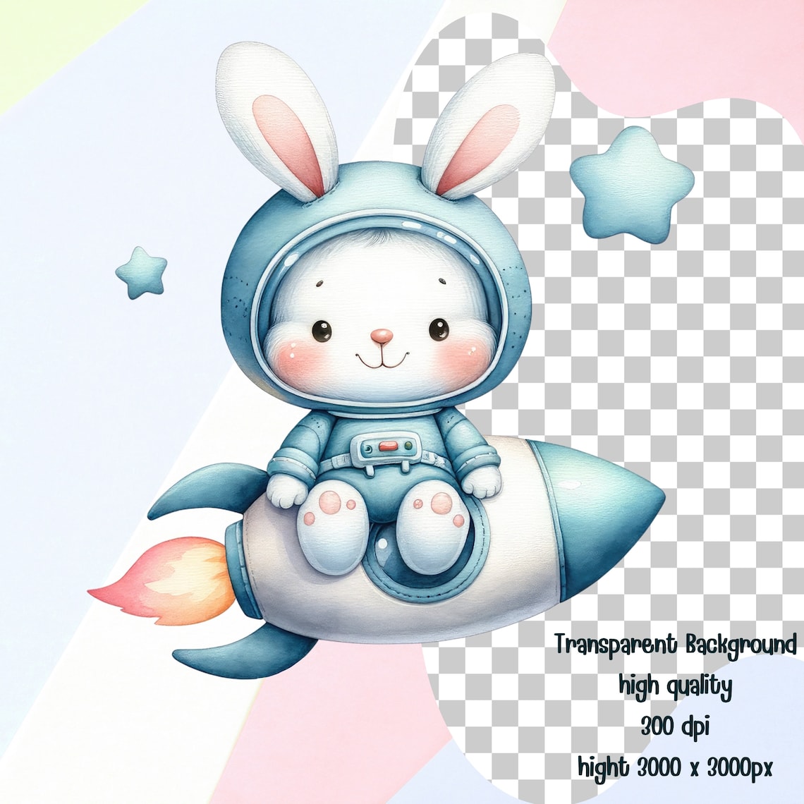 Watercolor Bunny Clipart for Boy, Watercolor Baby Shower Clipart, Baby ...