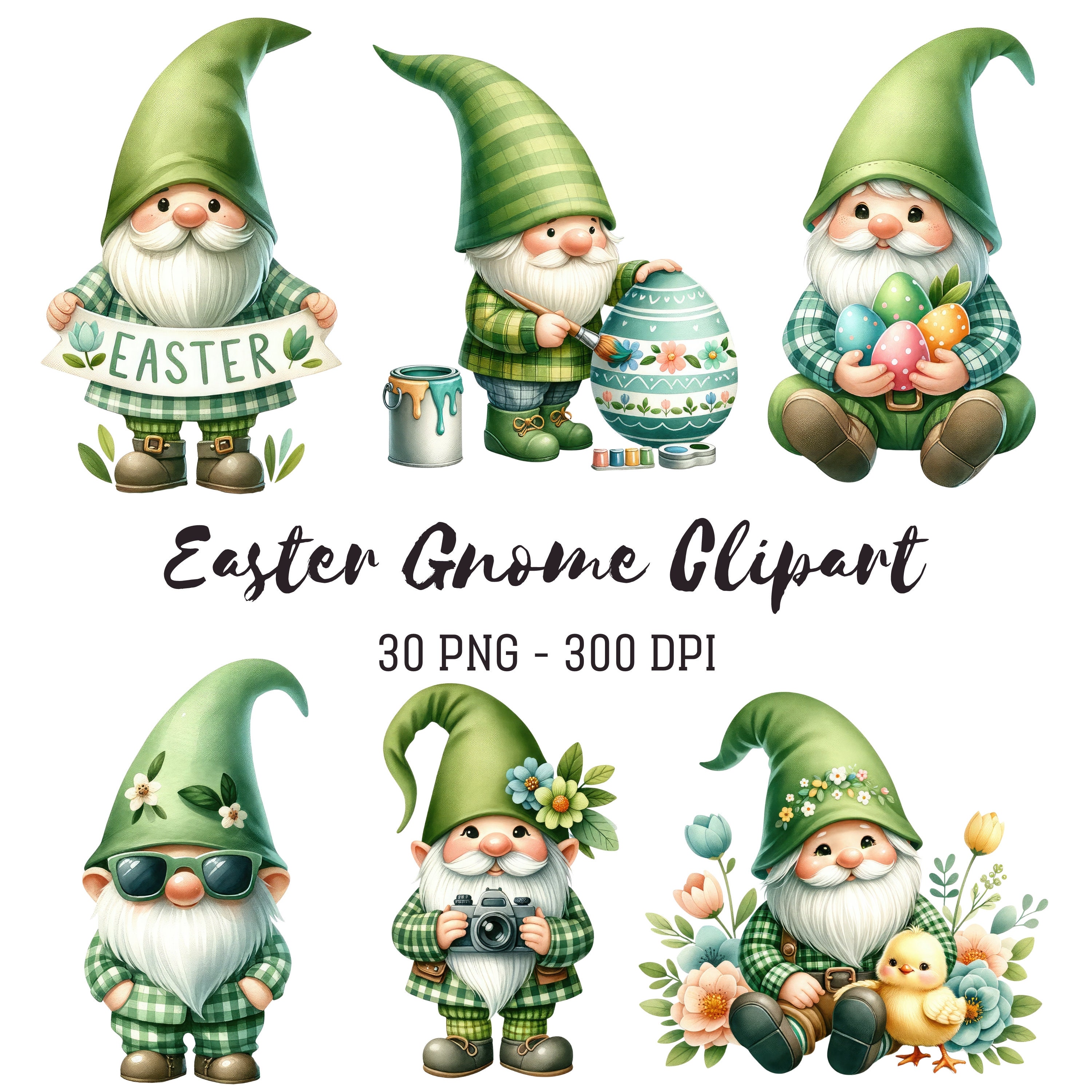 Watercolor Easter Gnome Clipart, Gardening Gnome Sublimation Download ...